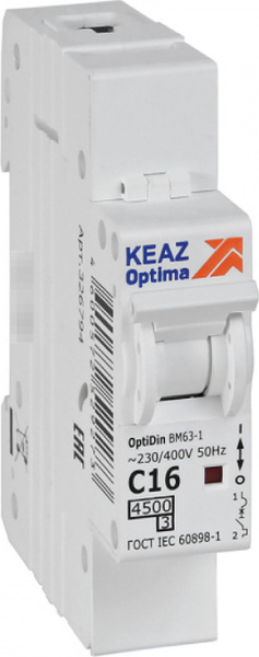 Купить Автоматический выключатель КЭАЗ OptiDin BM63-1C16-4.5-УХЛ3, 1P 16А характеристика С 4.5кА ...