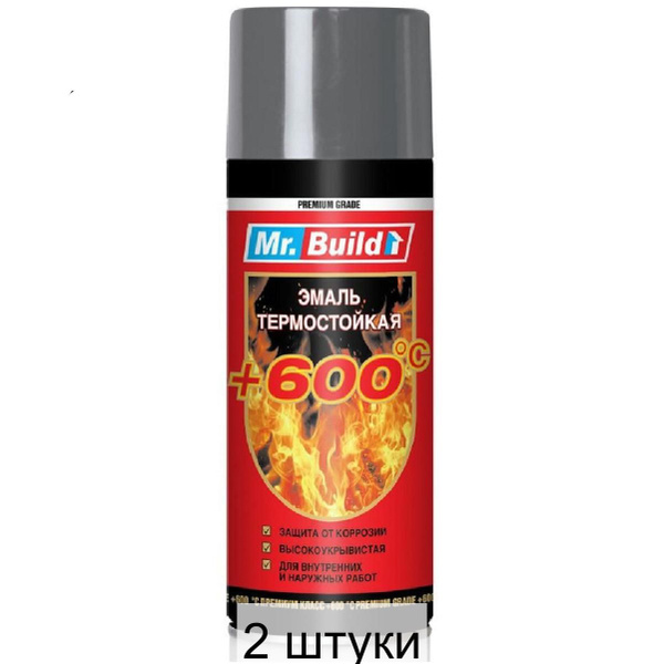 Эмаль Mr. Build аэрозольная термостойкая 600° Mr. Build Матовый черный ...