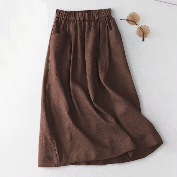 Юбка Женский коричневый Хлопок размер 46 Без застежки Миди Однотонный Лето купить C доставкой
