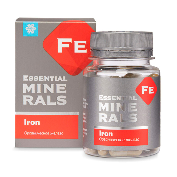 Essential Minerals Органическое железо Iron, 60 капсул по 500 мг ...