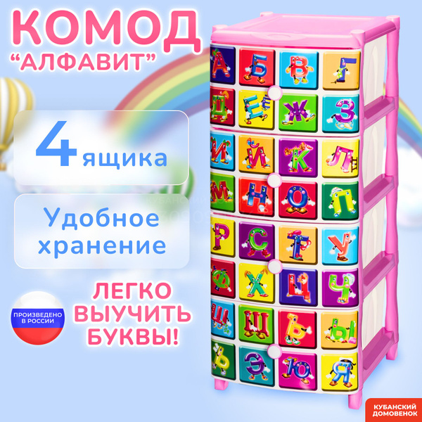 Комод elfplast 4-х секционный_Розовый, 48x40x98 см, 4 ящ. - купить по выгодной цене в интернет ...
