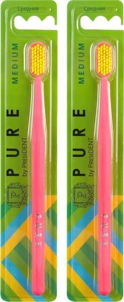 Набор зубных щёток PURE by PRESIDENT MEDIUM средняя цвет розовый, 2 шт ...