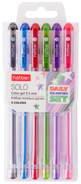 Набор гелевых ручек Hatber Solo ColorGel 6 цветов 0,5мм в пластиковом пенале - купить с ...