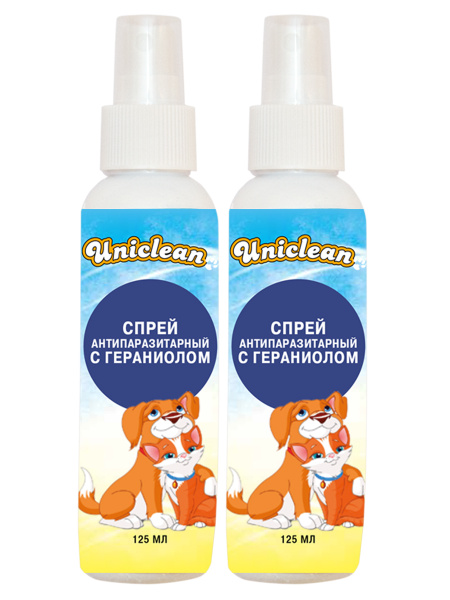 Спрей Uniclean от блох и клещей с гераниолом набор из 2 штук по 125 мл ...