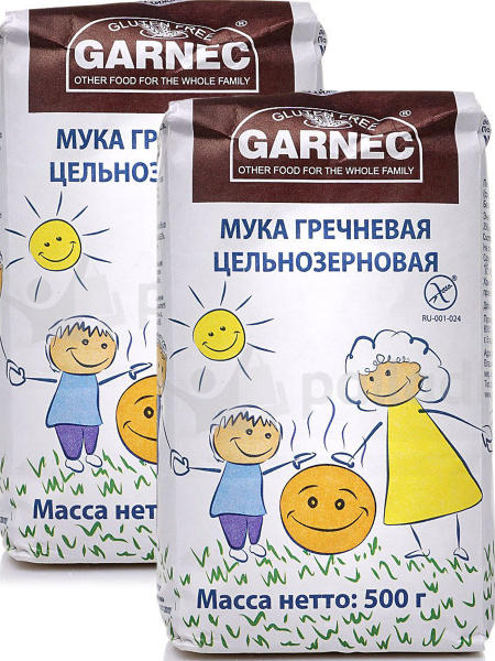 GARNEC Мука Гречневая цельнозерновая, 500г х 2 упаковки - купить с ...