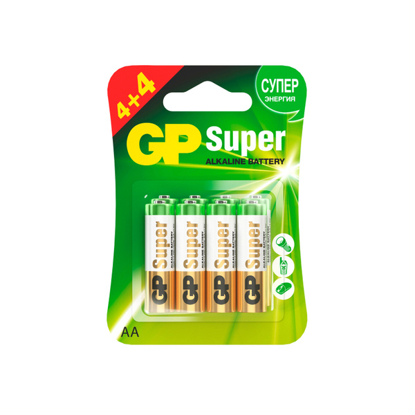 Набор щелочных батареек GP Super Alkaline 15A, тип АА (LR6) 8 шт ...