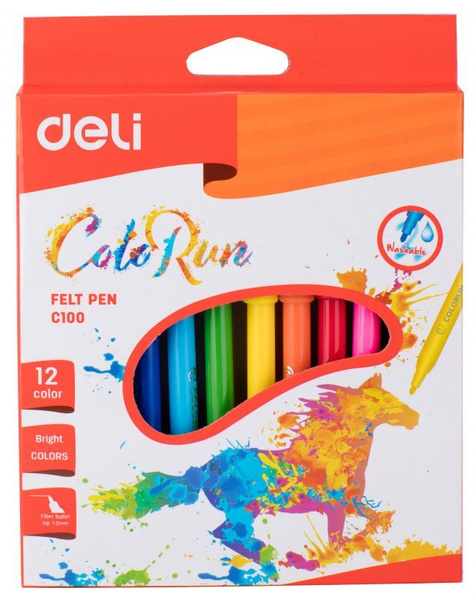 Фломастеры Deli EC10000 ColoRun Вентилируемый 12цв. коробка с ...