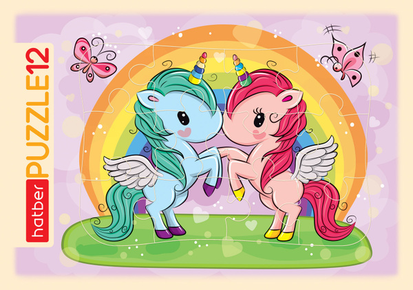 Пазлы Hatber 12 элементов А4ф 300х200мм в рамке Единорожки - купить с доставкой по выгодным ...