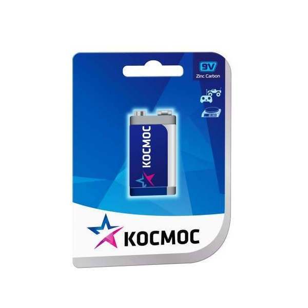 Батарейка, Элемент питания солевой "крона" 6F22 (1S) Космос, КОСМОС ...