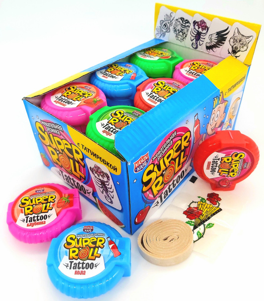 Жевательная резинка Супер рол тату SUPER ROLL TATTOO с тату ассорти ...