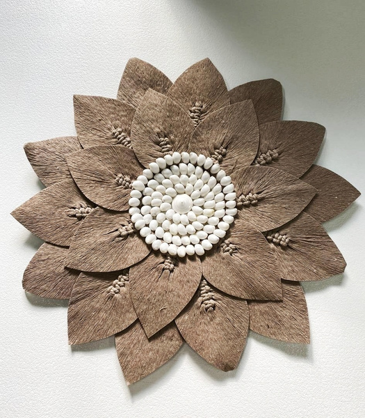 Панно Ocean Soul Пано настенное из хлопка с покрытием и белыми ракушками Цветок Декор и