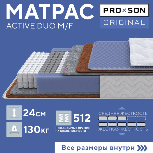 Матрас PRO x SON Active Duo M/F серия Original, Независимые пружины, 90x200 см купить c ...