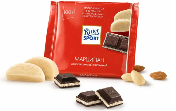 Шоколад Ritter Sport / Риттер Спорт тёмный МАРЦИПАН (100г*12шт ...