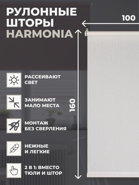 Рулонные шторы PRAKTO Harmonia , размер 100х160 см, белый, Полиэстер ...