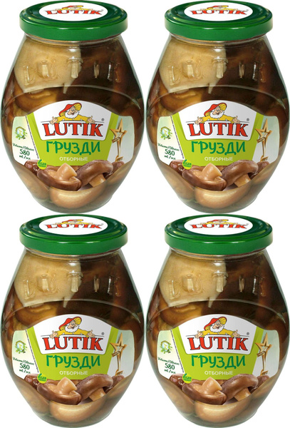 Грузди Lutic отборные маринованные, комплект: 4 упаковки по 580 мл (530 ...
