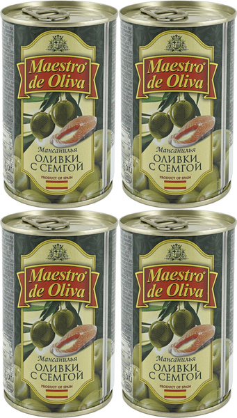 Оливки Maestro de Oliva с семгой, комплект: 4 упаковки по 300 г ...