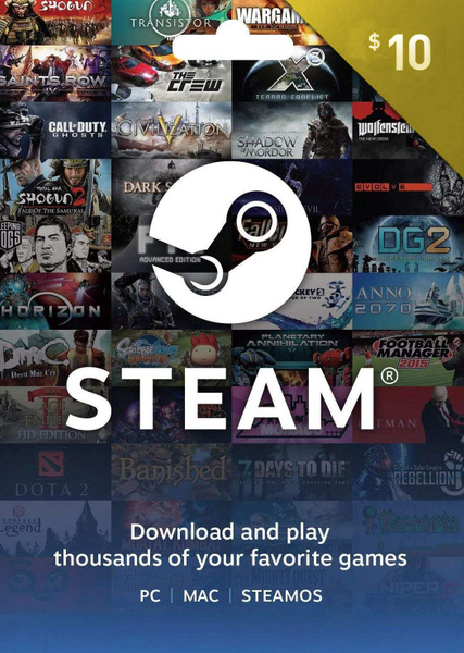 Пополнение кошелька Steam, карта оплаты Steam, регион US, 10 US купить ...