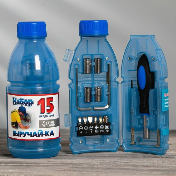 Набор инструментов в бутылке "Выручай Ка", универсальный, 15 предметов ...