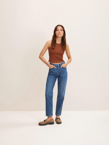 Джинсы Женский Tom Tailor синий мом Деним, размер 42 Молния Высокая Бангладеш На любой сезон ...