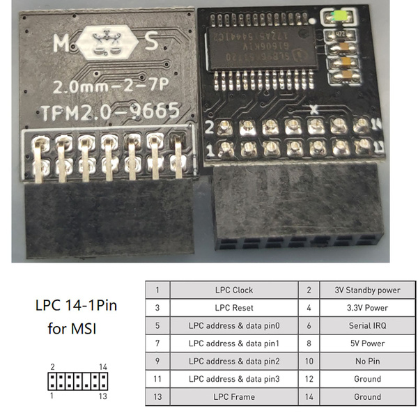 Сменный модуль TPM2.0 Модуль безопасности TPM 14 Pin 2* 7P для MSI ...