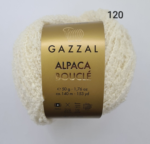 Пряжа Gazzal Alpaca Boucle (Газал Альпака Букле), цвет 120- Молочный, 5 ...