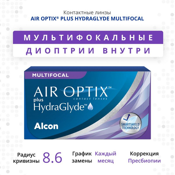 Мультифокальные линзы Air Optix Hydraglyde Multifocal, Ежемесячные, +2. ...