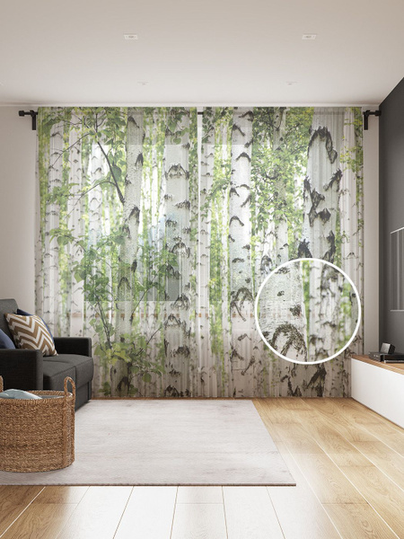 Тюль, фототюль длинный JoyArty "Березы умиляют" высота 265 см, ширина 145 см (2 полотна) на ...