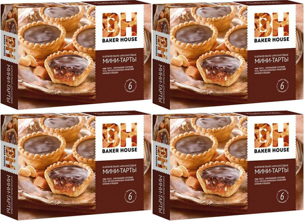 Мини-тарты Baker House карамельно-арахисовые, комплект: 4 упаковки по ...