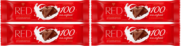 Шоколад Red молочный без сахара, комплект: 4 упаковки по 26 г - купить ...
