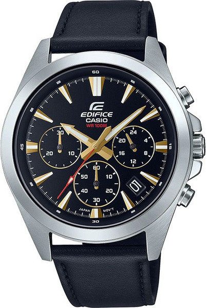 Мужские кварцевые наручные часы с хронографом Casio Edifice Efv 630l 1a на кожаном ремешке