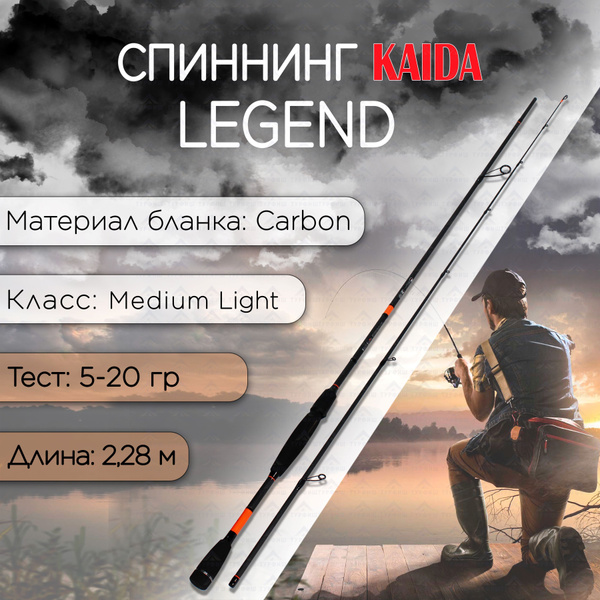 Характеристики Спиннинг KAIDA Legend Spinning Carbon 5-20 гр 2,28 м для рыбалки подробное ...