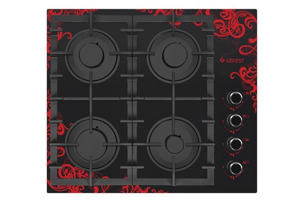 Газовая поверхность Gefest 2230 К16 черный (решетки чугун, закаленное стекло, электроподжиг, газ ...
