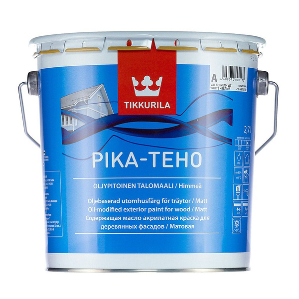 Краска Tikkurila Pika-Teho 2,7L (A) Гладкая, Быстросохнущая, Акрилатно ...
