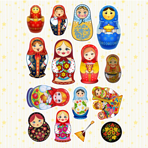 Набор Наклеек "Матрешки", Стикеры С Русской Матрешкой, Балалайкой ...