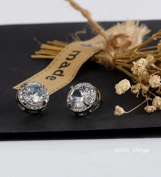 Серьги женские пусеты бижутерия с кубическим цирконом круглые - купить ...