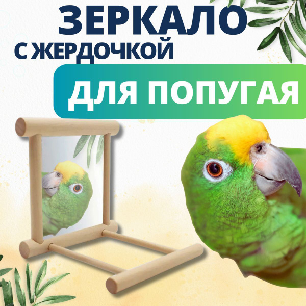 Зеркало для попугая с жёрдочкой в клетку, деревянная игрушка для птиц ...