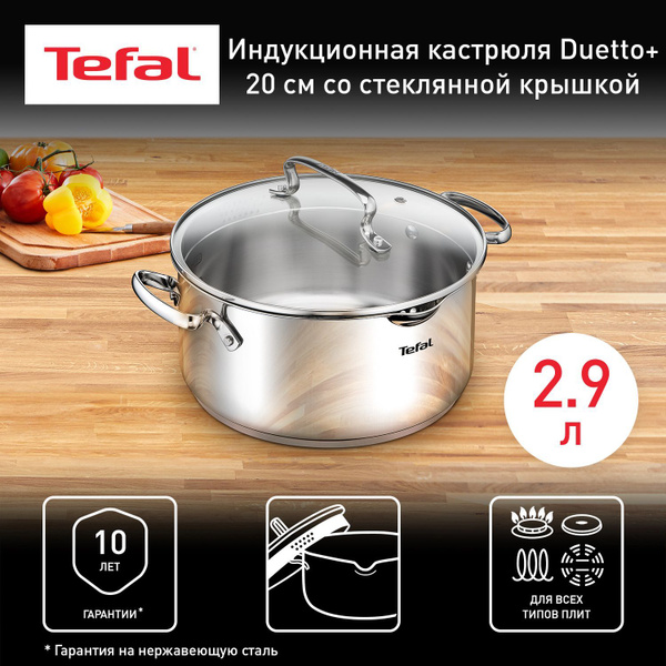 Кастрюля Tefal "DUETTO+", Нержавеющая сталь, 2,9 л - купить по выгодной ...