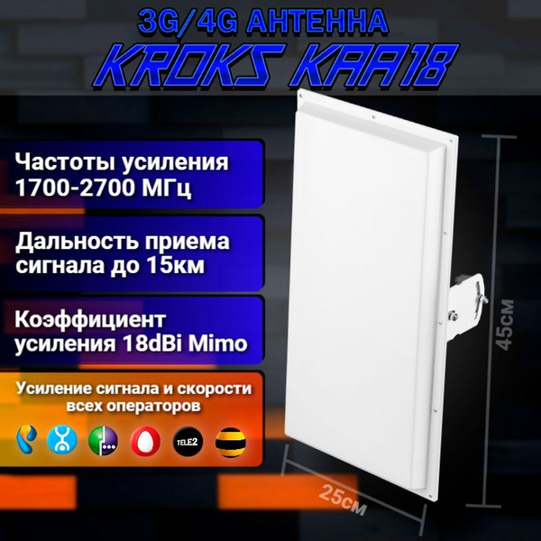 Широкополосная 3G 4G панельная MIMO антенна Kroks KAA18-1700/2700 для ...