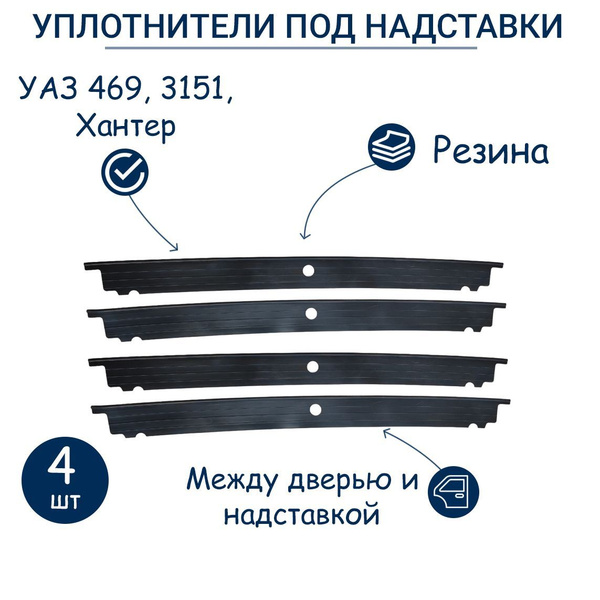 Уплотнители под надставки дверей УАЗ 469, 3151, Хантер (4 шт.) (резина ...