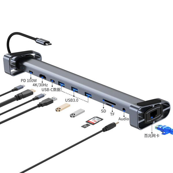 Док-станция USB C 12-в-1 с PD USB-C 100 Вт, 4K HDMI VGA USB 3.0 RJ45 ...