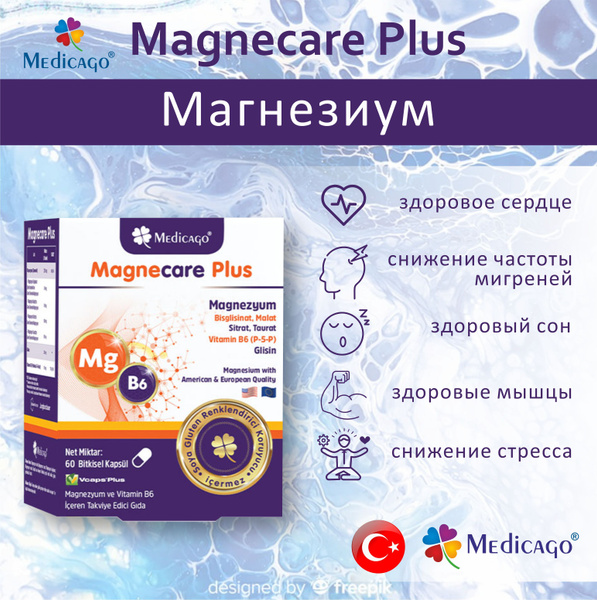 Витамин B6, Микроэлемент Магний Medicago - магний (Mg), 250 мг, 60 ...