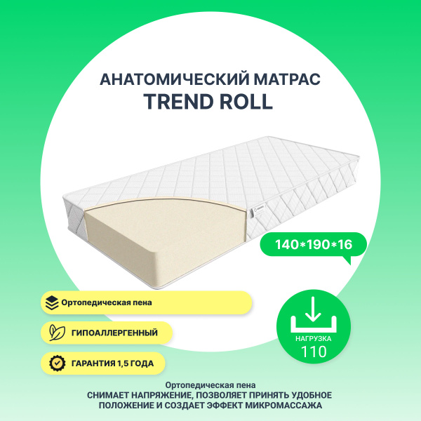 Матрас Мир Матрасов Матрас_Ask-Trend-Roll-120x190_ASKONA, Беспружинный ...