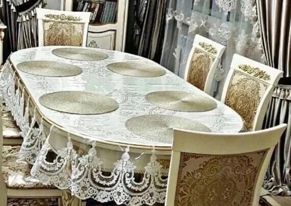 Скатерть прозрачная с бахромой на стол овальная 110*140 - купить в ...