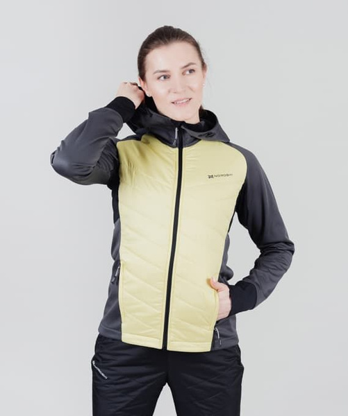 Куртка Женский NORDSKI Карманы, Воротник серый, желтый Softshell, размер 46 Длинный Зима ...