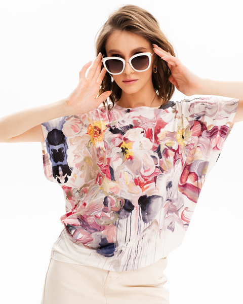 Футболка SAHAR art lab, размер 48, 46, цвет белый, синий, 70% вискоза, 25% полиэстер, 5% лайкра ...