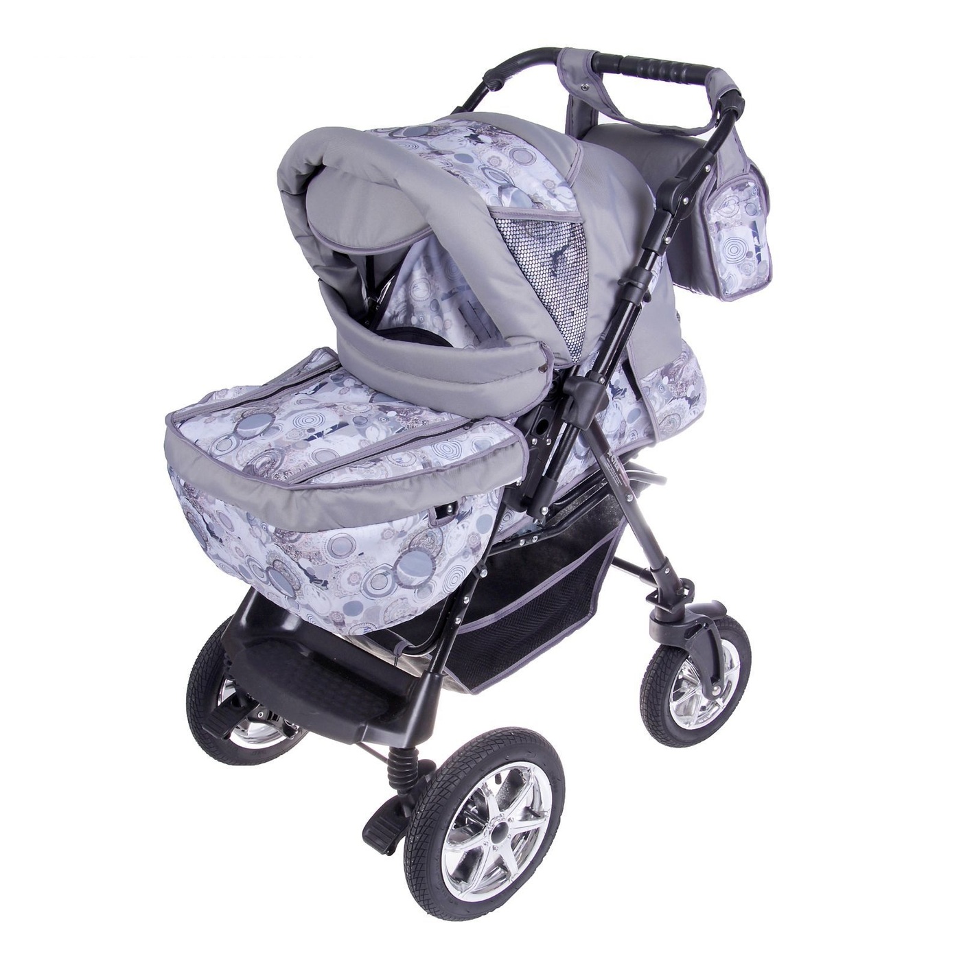 Коляска-трансформер "Пилот", поворотные колёса, цвет серый, рисунок ...