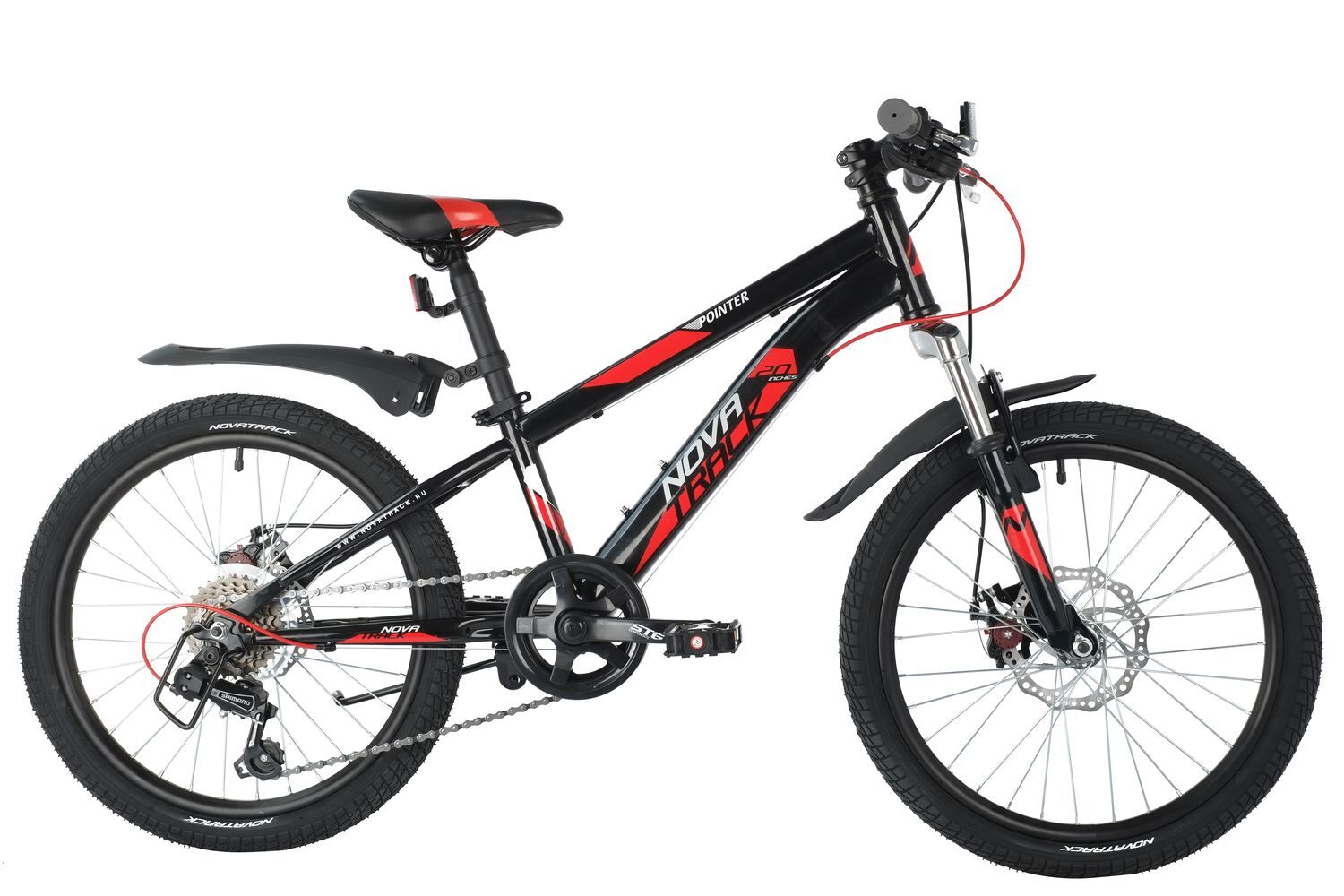 Велосипед NOVATRACK 20" POINTER 6.D черный, сталь, 6 скор., Shimano TY21/Microshift TS38, диско ...