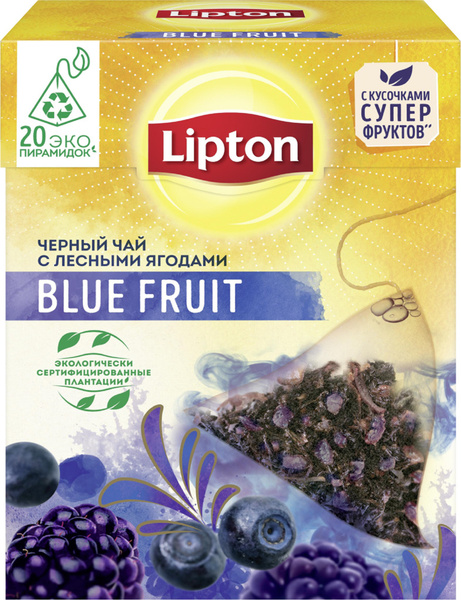Чай черный LIPTON Blue Fruit Tea с кусочками ягод, 20 пирамидок - 10 ...
