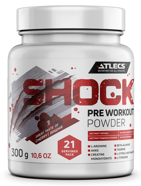 Предтренировочный комплекс Atlecs Shock Pre Workout, 300 g виноград ...