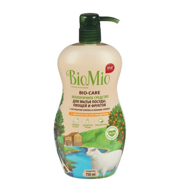 Средство для мытья посуды, овощей и фруктов BioMio с эф.маслом Мандарина концентрат 750 мл ...